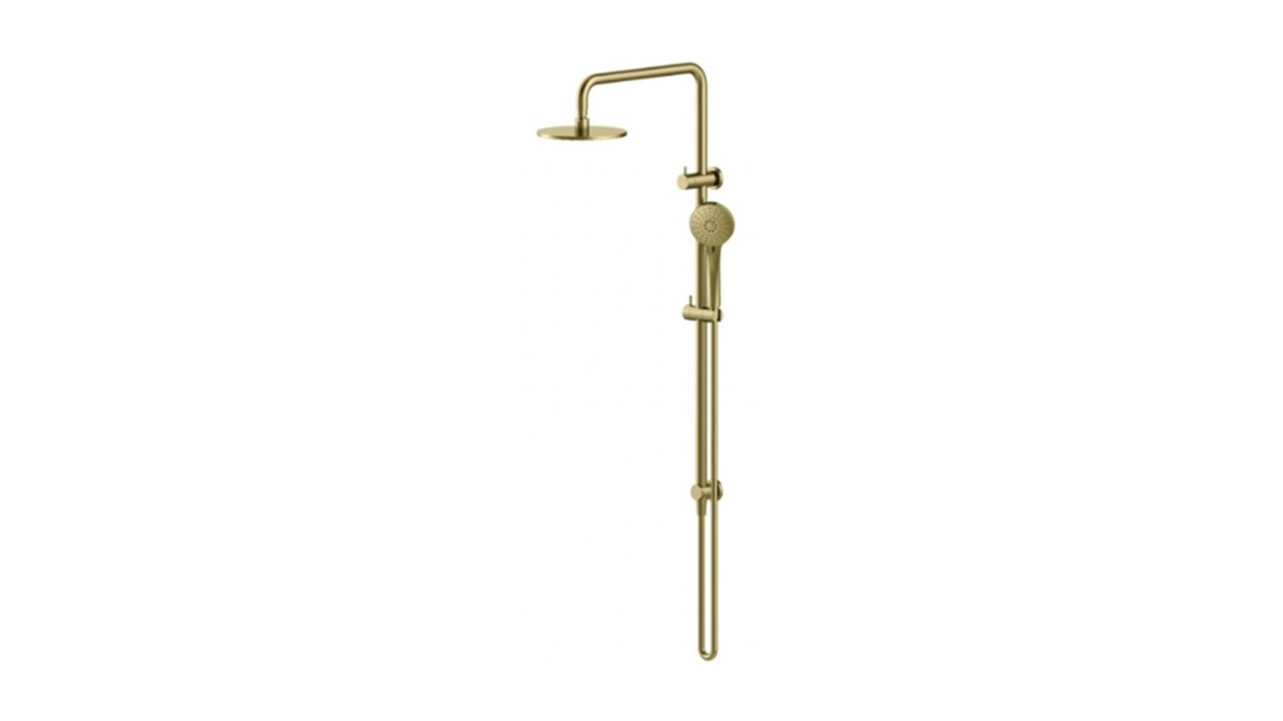 Mizu Drift Twin Rail Shower and 300 Brass Overhead with Top Rail Water ...