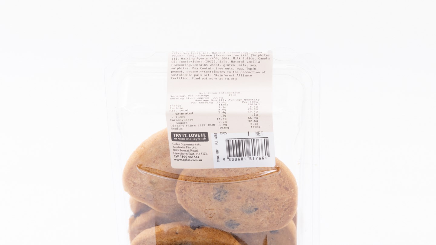 Coles (Bakery) Choc Chip Cookies Review | Chocolate chip cookie | CHOICE