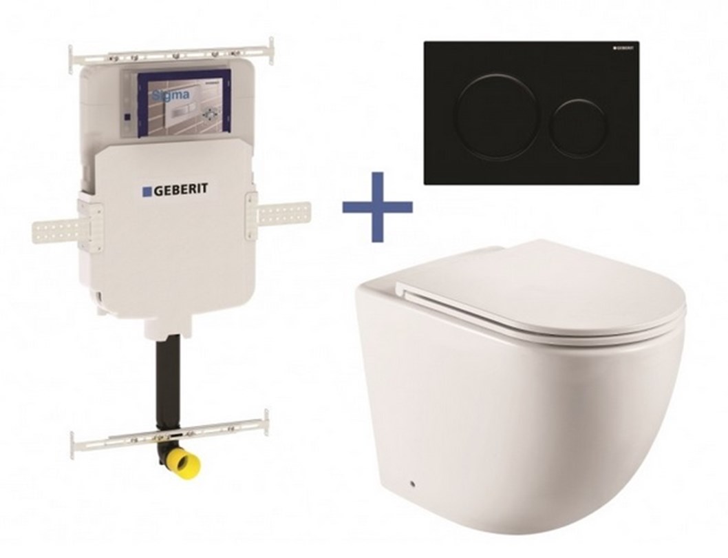 Geberit Sigma8 Cistern + Curved Matte White Wall-Faced Toilet Pan with ...
