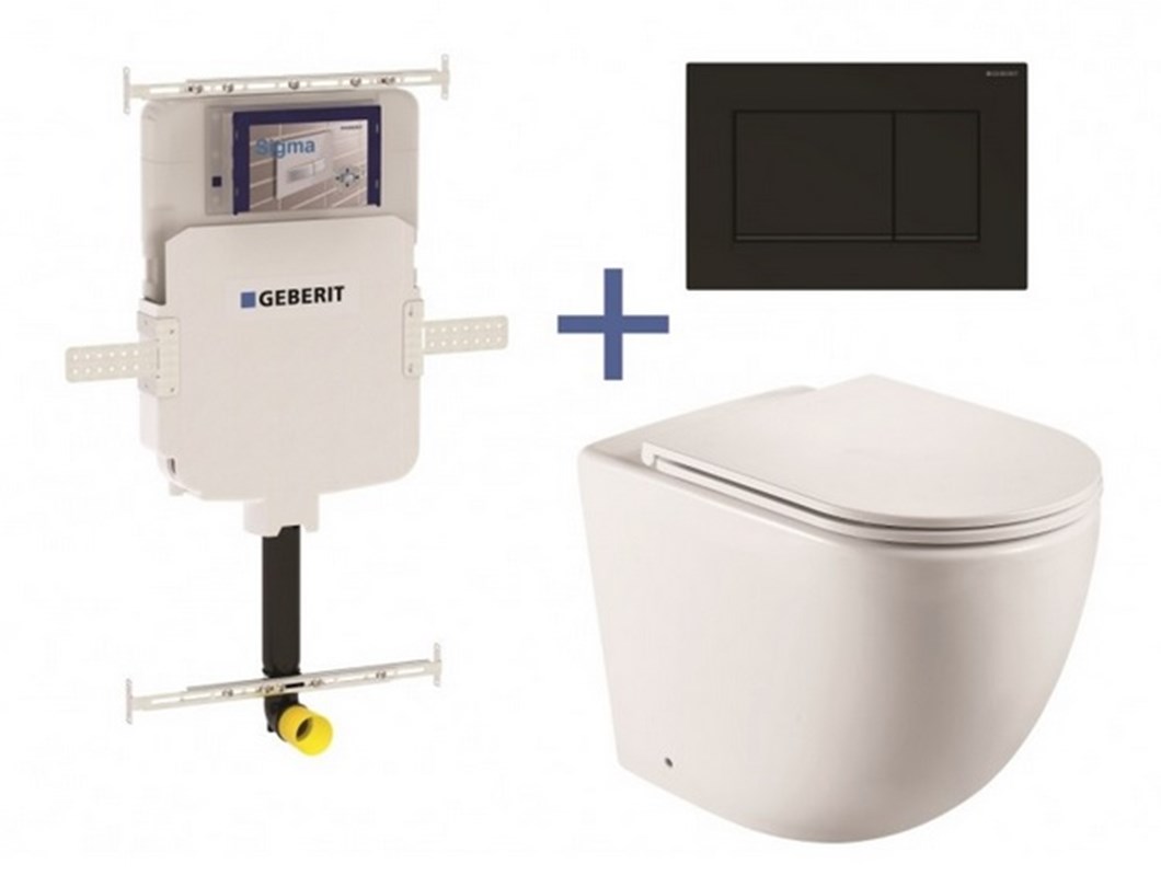 Geberit Sigma8 Cistern + Curved Matte White Wall-Faced Toilet Pan with ...