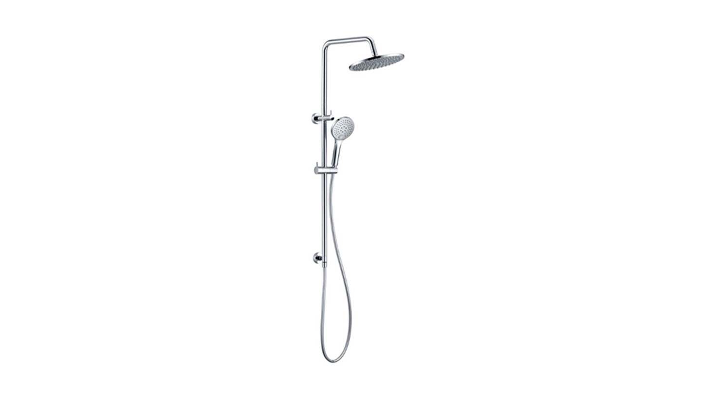 Mizu Drift Twin Rail Shower and 300 Brass Overhead with Top Rail Water ...